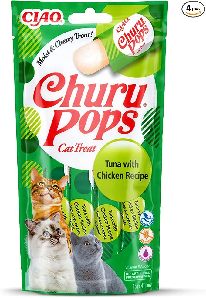 INABA CAT SNACK CHURU POPS 4 PIEZAS - TUNA WITH CHICKEN - POLLO Y ATUN ...